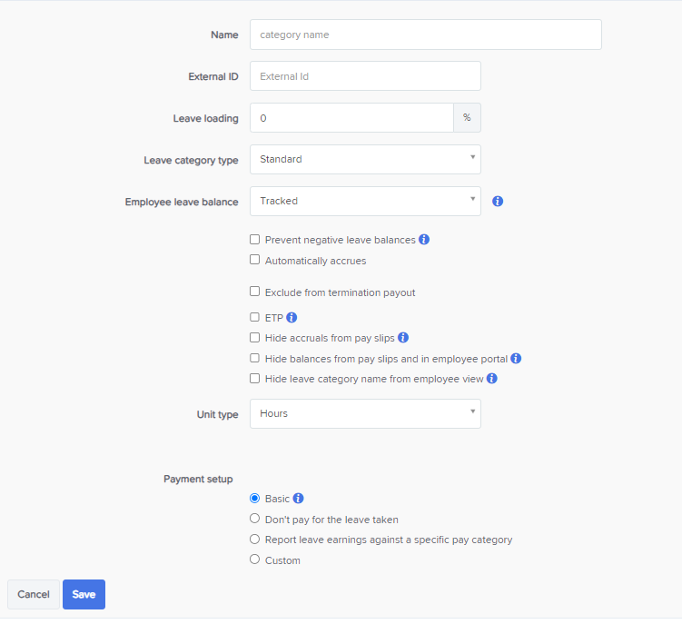 Manage leave categories
